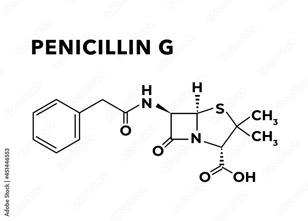 Penicillin antibiotic drug - structural 2d chemical formula, isolated ...