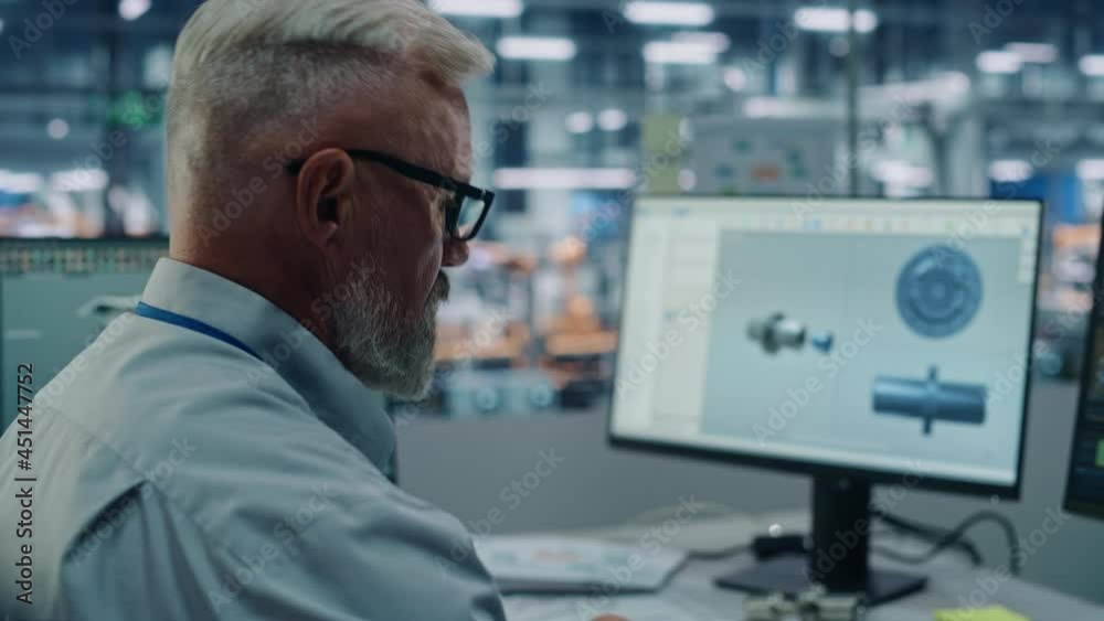 Car Factory Office: Male Chief Automotive Engineer Sitting at His Desk ...