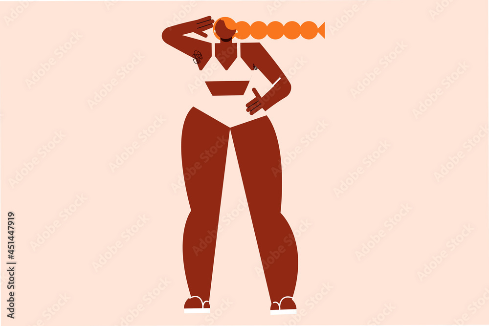 Concept on unrealistic feminine beauty standards. Black woman in ...