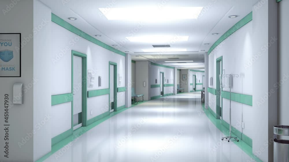 Endless empty hospital corridor animation. 3d rendering, Seamless loop ...
