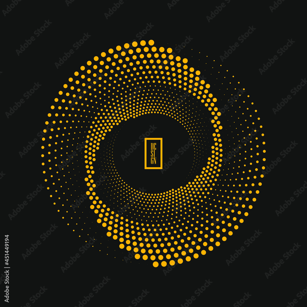 Yellow dotted lines in abstract spiral form. Halftone design element ...
