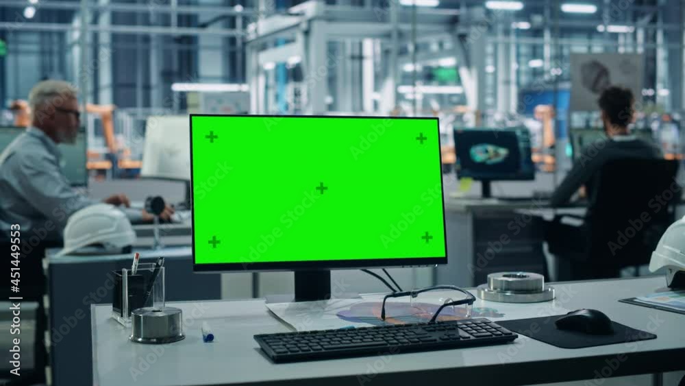 Car Factory: On the Desk Green Screen Chroma Key Computer. In ...