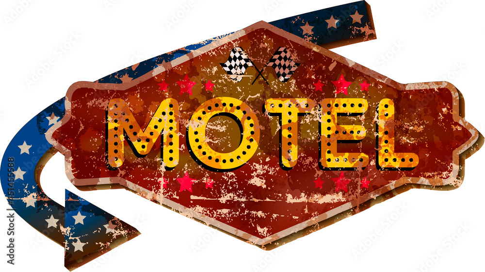 retro super grunge Motel sign, retro distressed and weathered vector ...