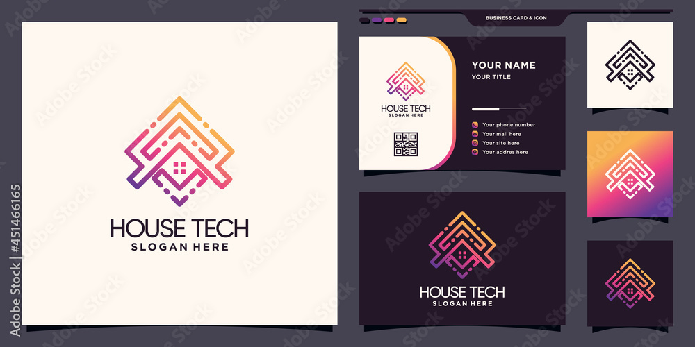 House logo design technology with unique line art style and business ...