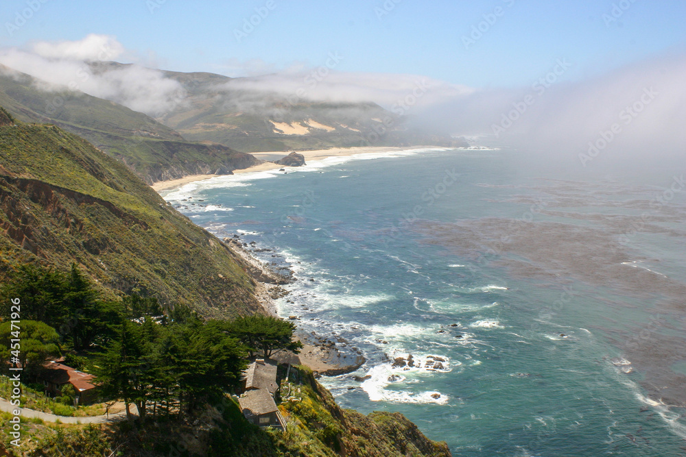Rugged Sea Cliffs Waves Below on the California Coast and Kelp Forest ...