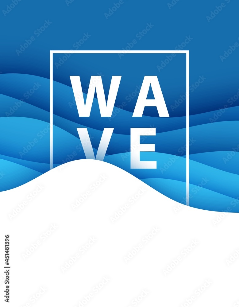 Poster with word WAVE and white frame in paper cut style. 3d abstract ...