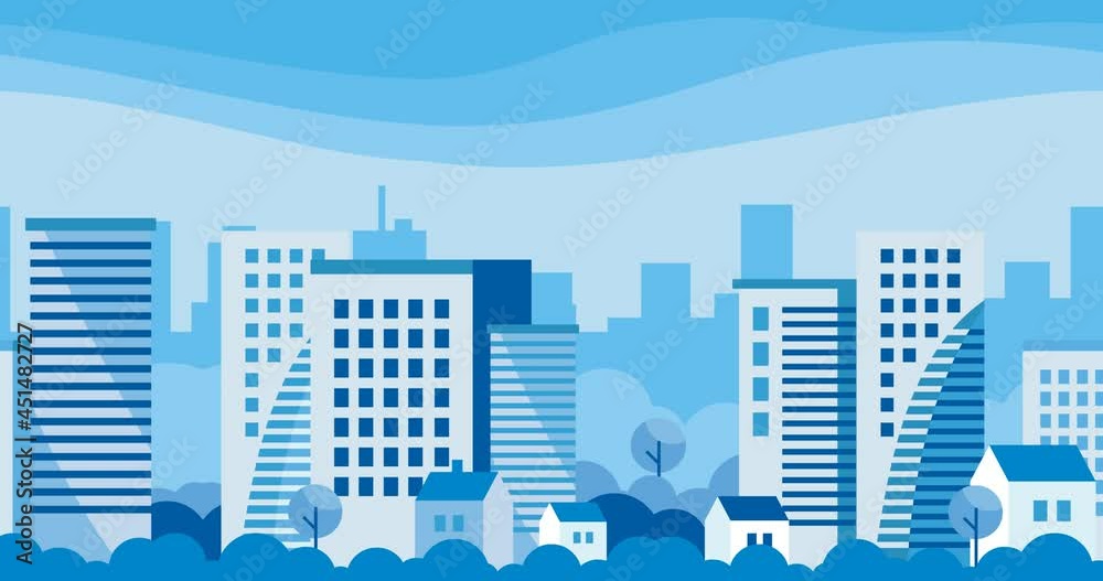 animation.urban buildings on the highway in a bluish smart city tone in ...