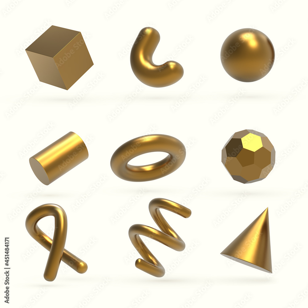 Realistic 3D Golden Geometric Shapes Objects. Realistic geometry ...