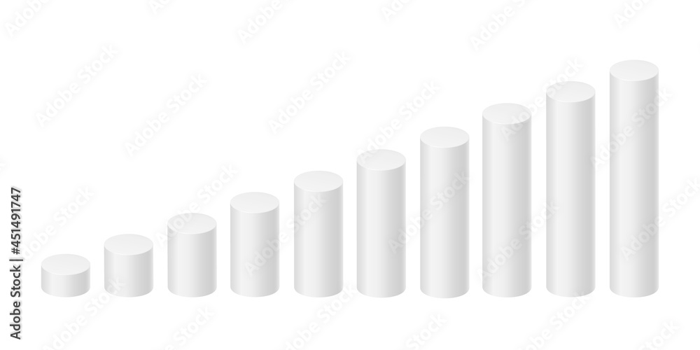 White cylinders with different height. Bar graph. Column chart elements ...