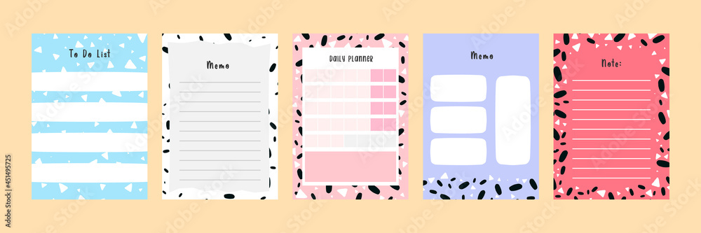 Set collection of colorful blank memo note letter file document diary ...