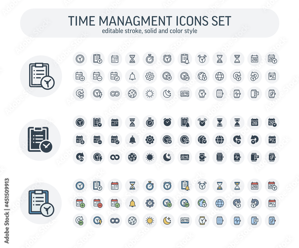 Vector editable stroke, solid, color style icons set. Illustration with ...
