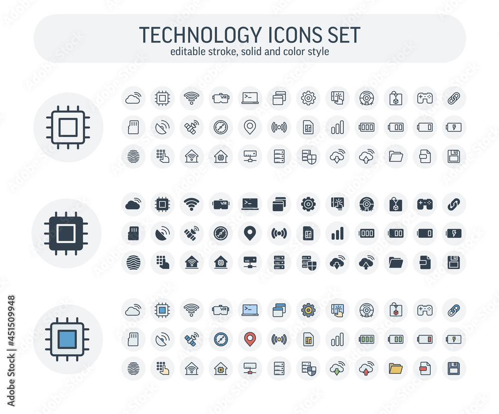 Vector editable stroke, solid, color style icons set. Digital ...
