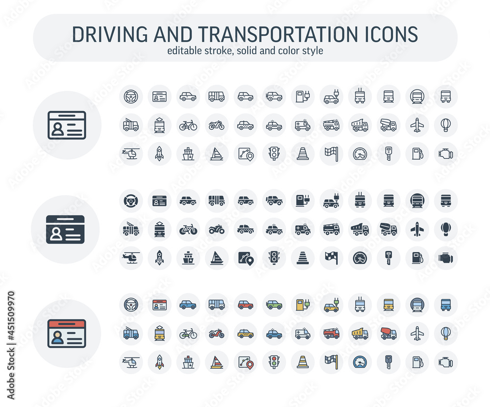 Vector editable stroke, solid, color style icons set. Illustration with ...