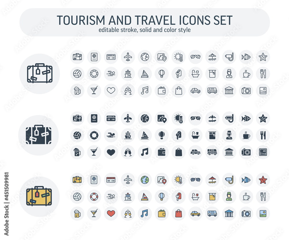 Vector editable stroke, solid, color style icons set. Illustration with ...