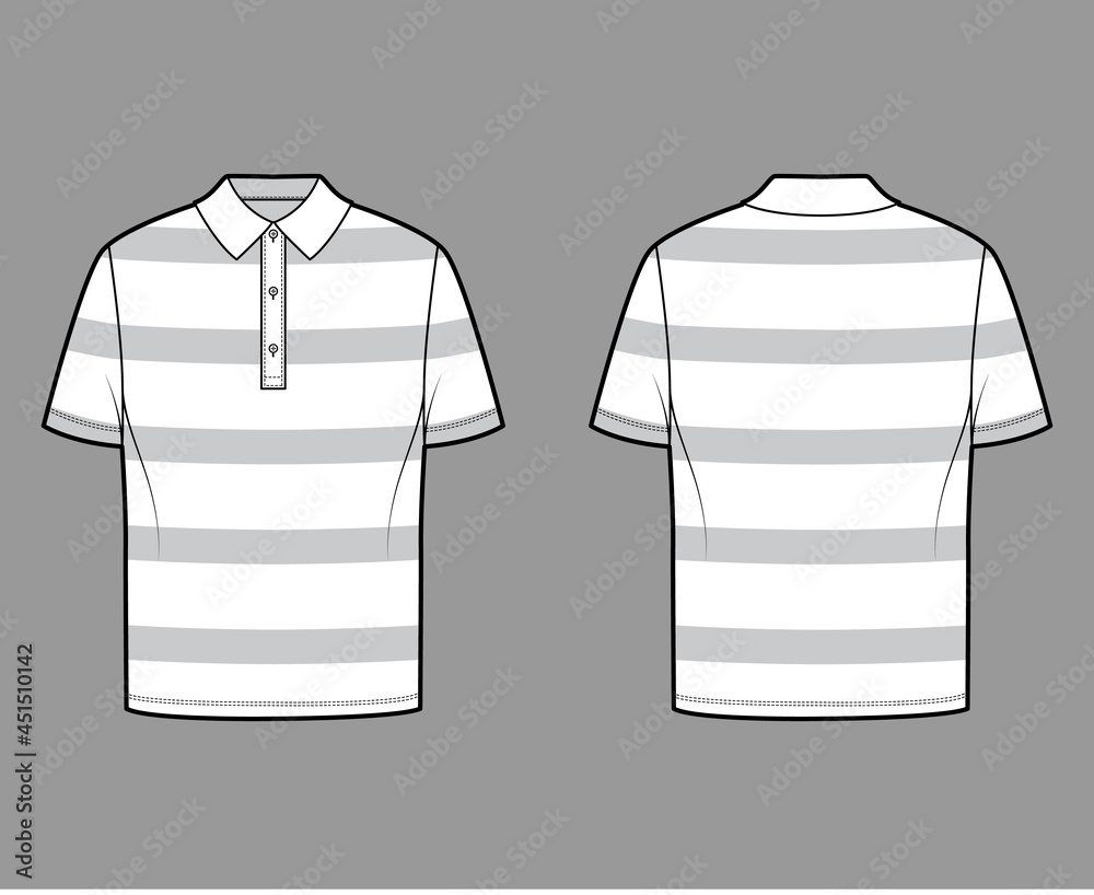 Shirt rugby stripes technical fashion illustration with short sleeves ...
