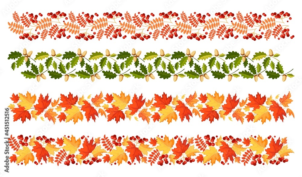 Leaves. Autumn leaf border set. Horizontal divider made of maple leaves ...