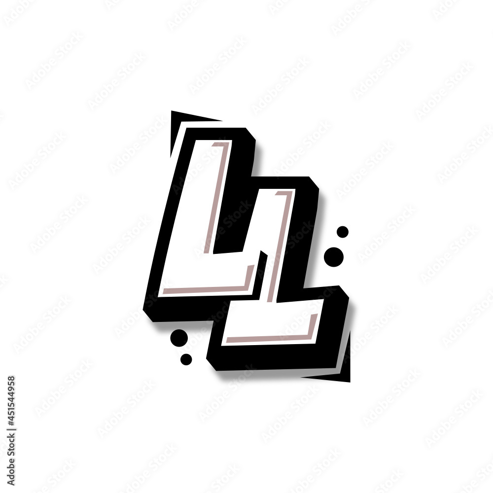 Simple Initial Logo Lettering Cartoon Grafity Black and White LL Stock ...