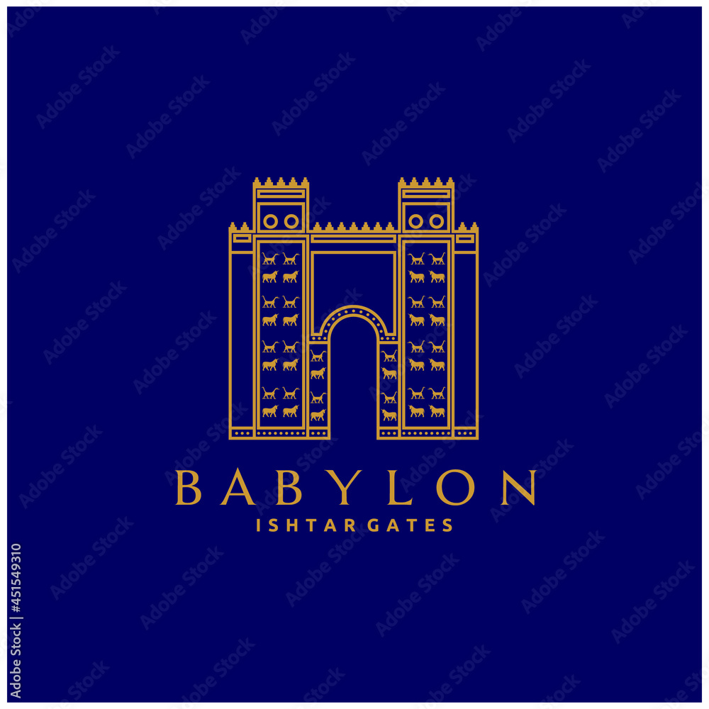 Poster Golden Ishtar Gate Babylonia Logo Icon Vector – Muurposter ...
