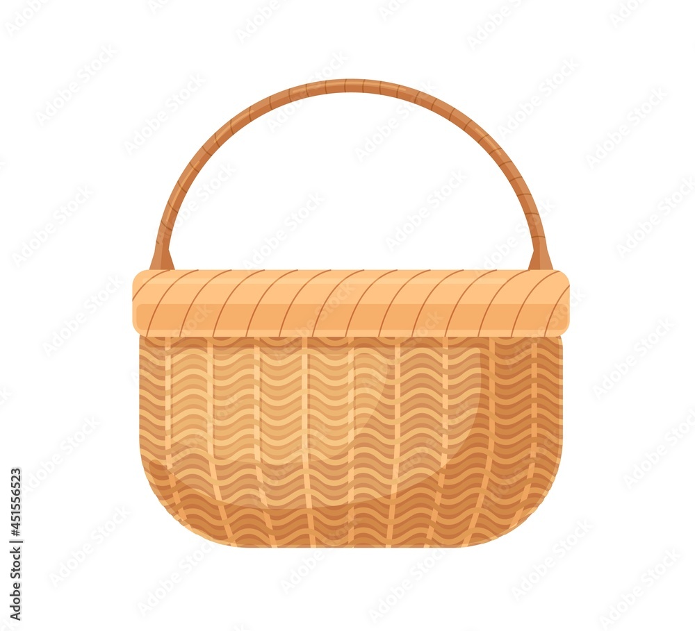 Straw basket with braided woven handle. Realistic wicker without lid ...