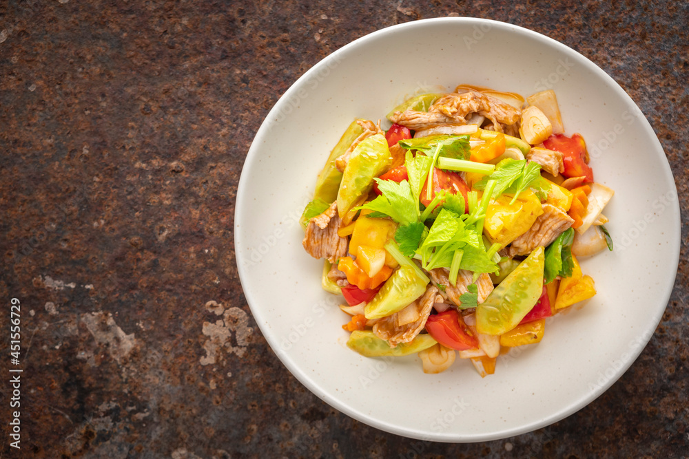 Moo Pud Preaw Wan, Thai food, sweet and sour sauce stir fried with pork ...