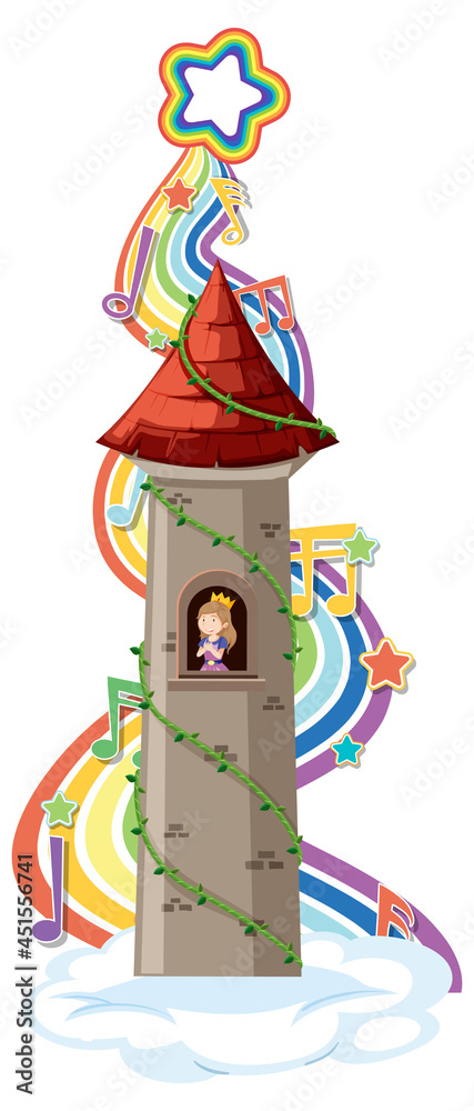 Princess in tower with rainbow wave on white background Stock Vector ...