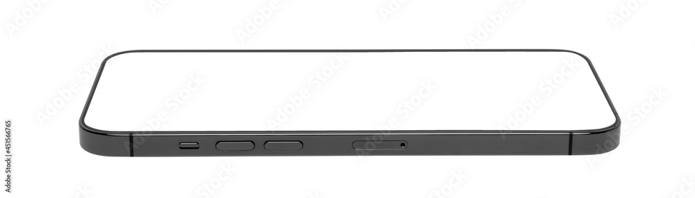 flat rays , side view of black smartphone mockup blank screen isolated ...