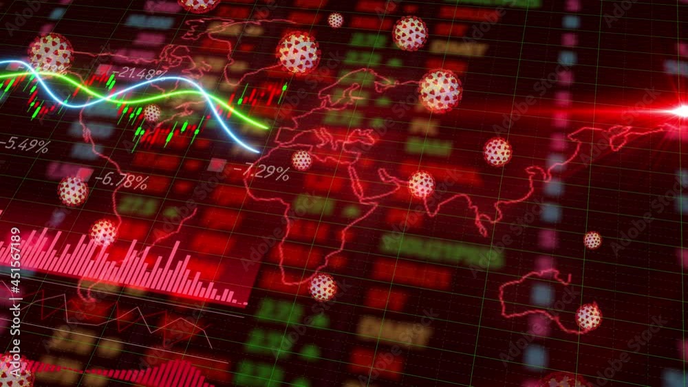 3D Motion of red green candlestick graph of stock market trading with ...