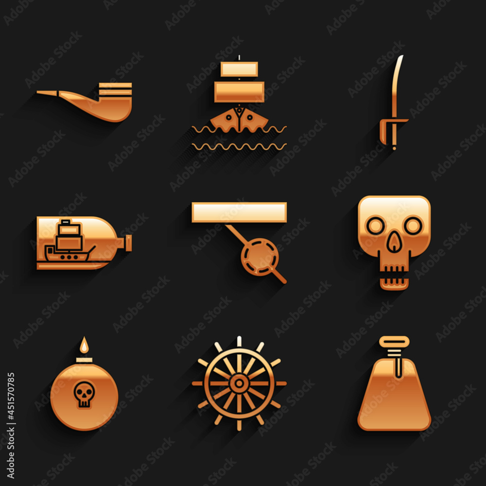 Set Pirate eye patch, Ship steering wheel, sack, Skull, Bomb ready to ...