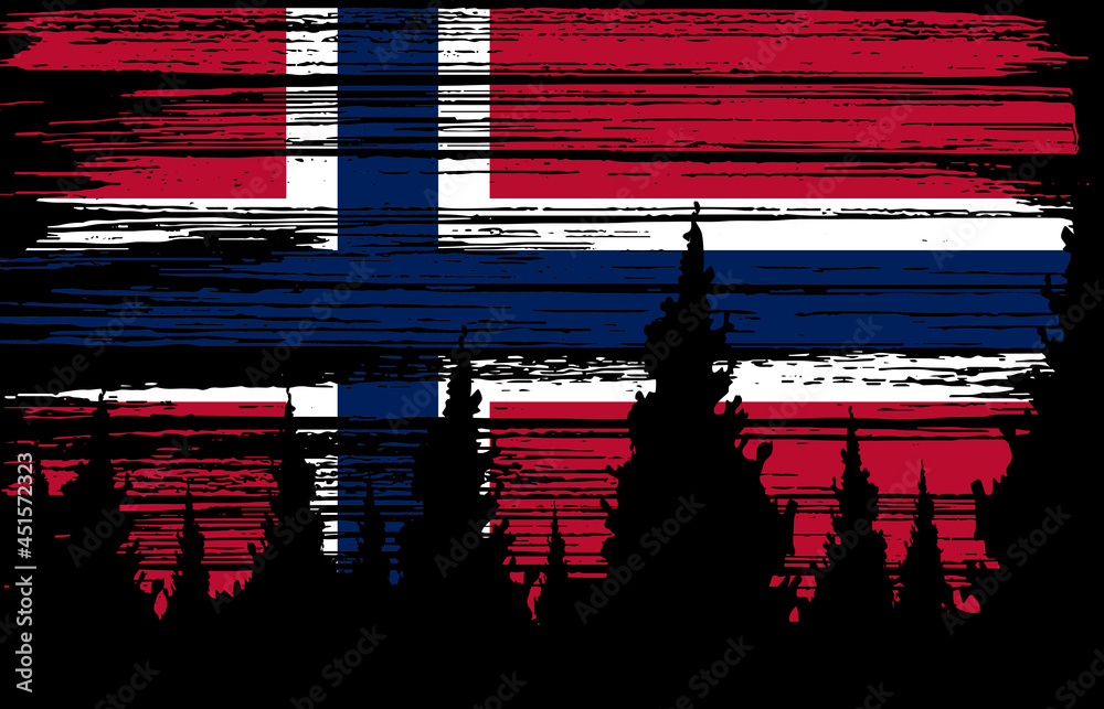 Norway flag painted with brush stroke on night sky in forest background ...