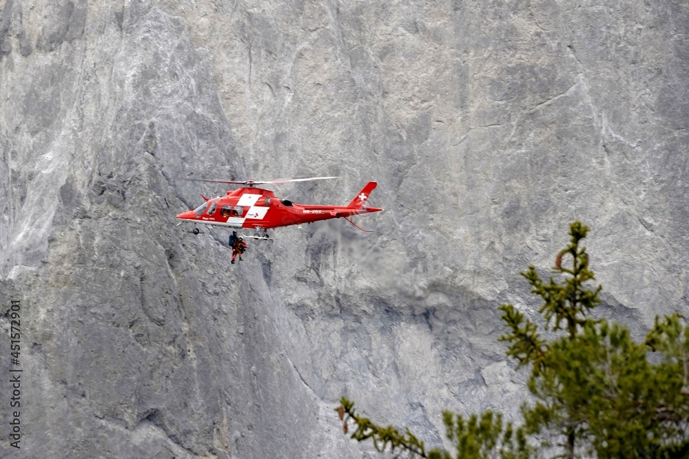 Versam, Switzerland, 04 10 2021, Helicopter of Swiss rescue system ...