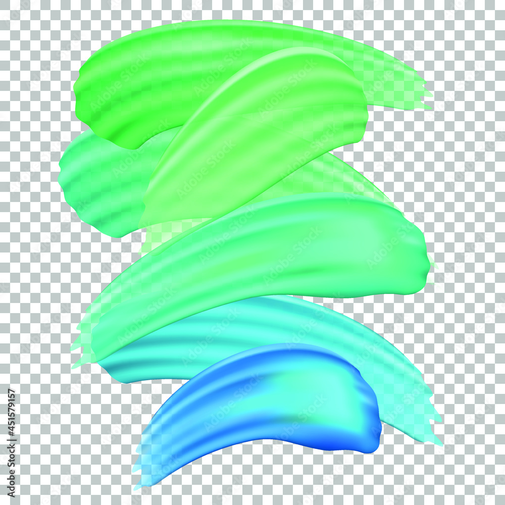 Vector translucent realistic blue paint brush strokes on transparent ...