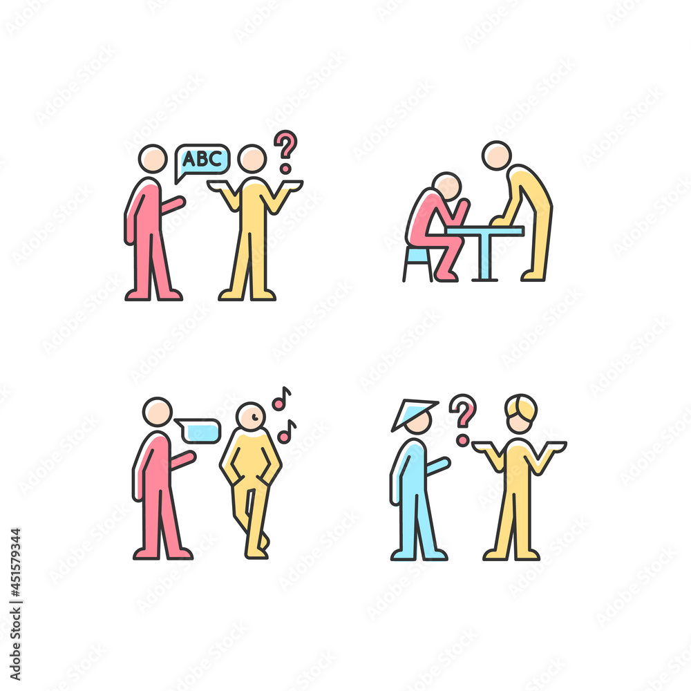 Communicating information effectively RGB color icons set. Language ...