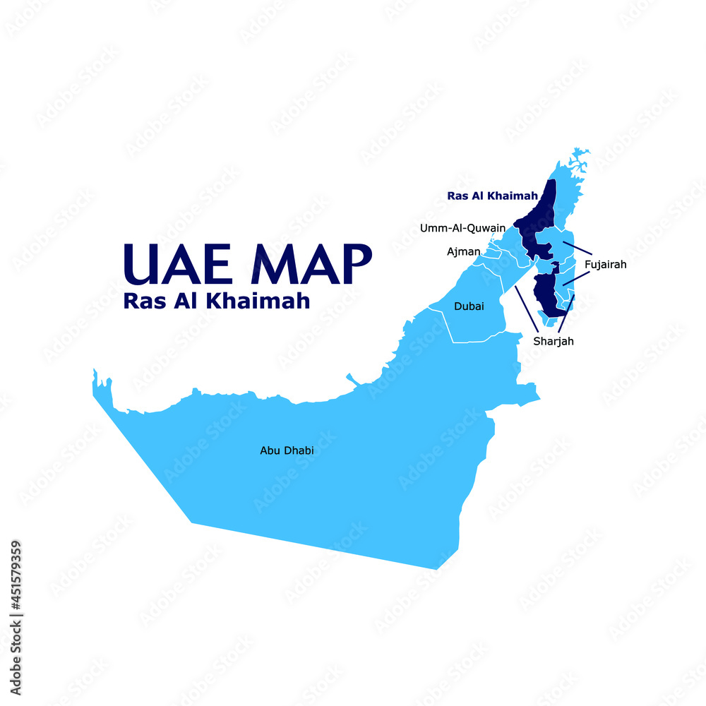 United Arab Emirates Map. Ras Al Khaimah Emirate Map. Vector ...