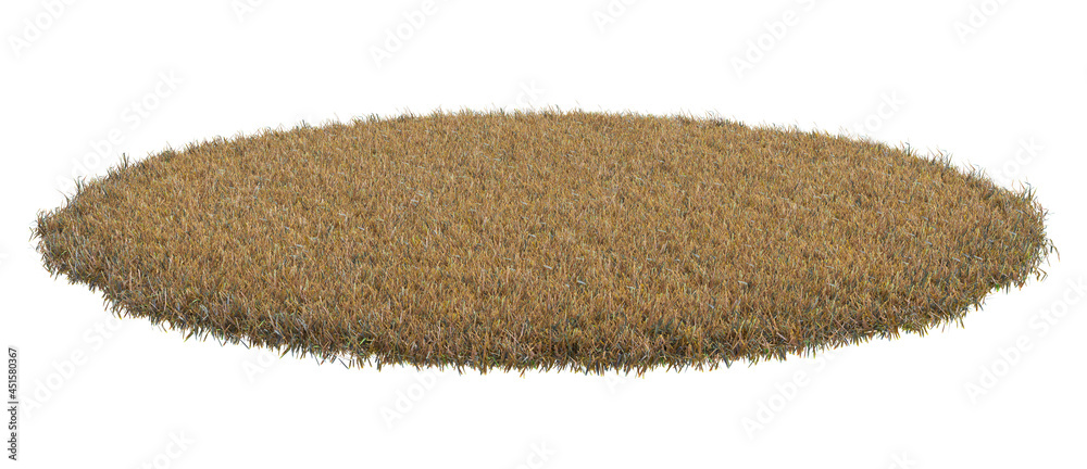 Round surface patch covered with dry grass isolated on white background ...
