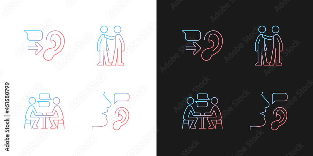 Verbal and nonverbal communication gradient icons set for dark and ...