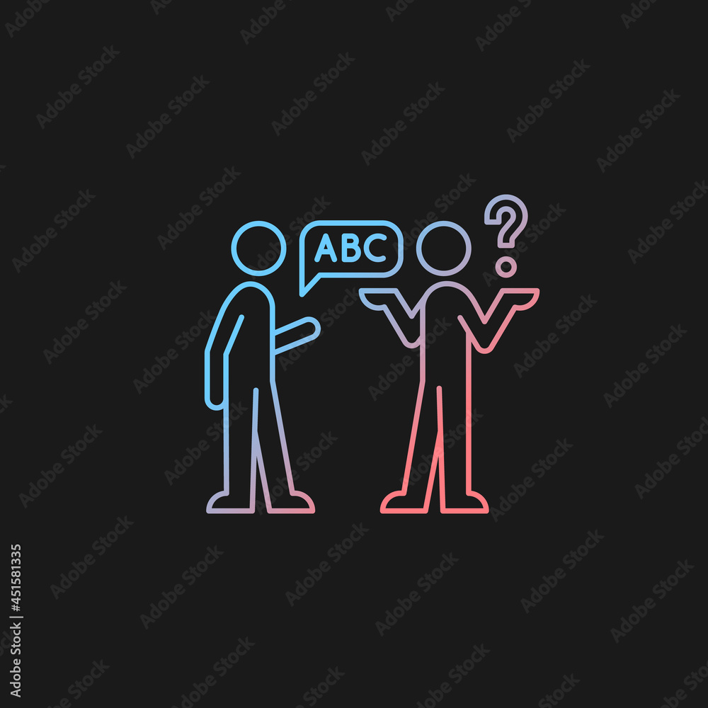 Language barriers gradient vector icon for dark theme. Breakdown in ...