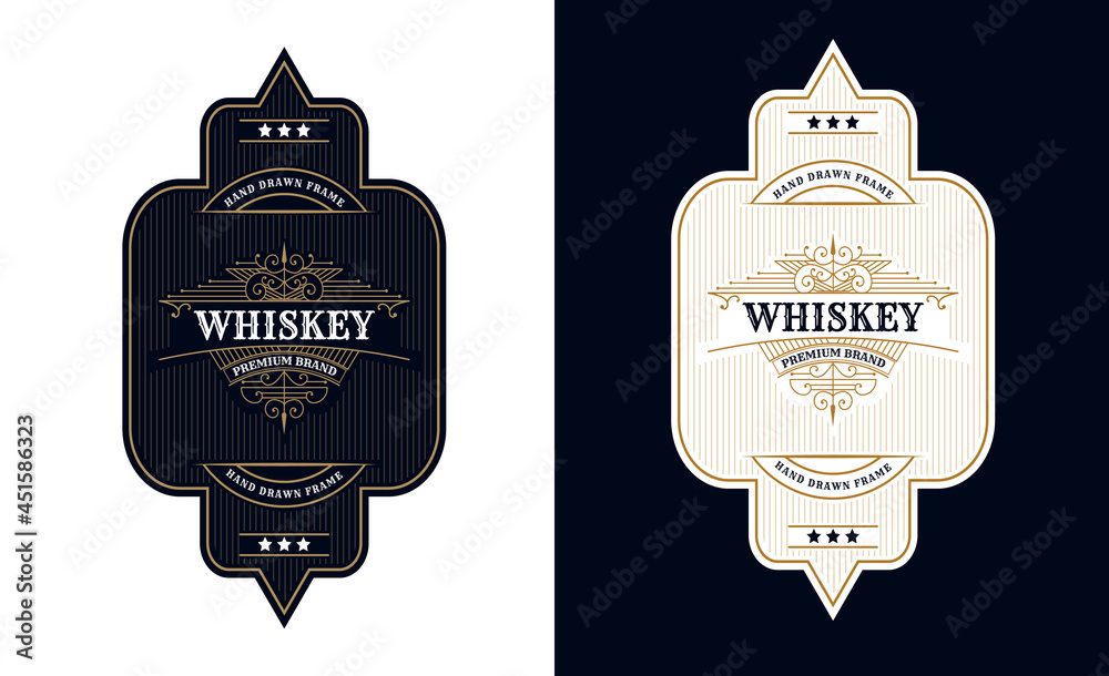 Whiskey Bourbon Vintage luxury antique border frame western engraving ...