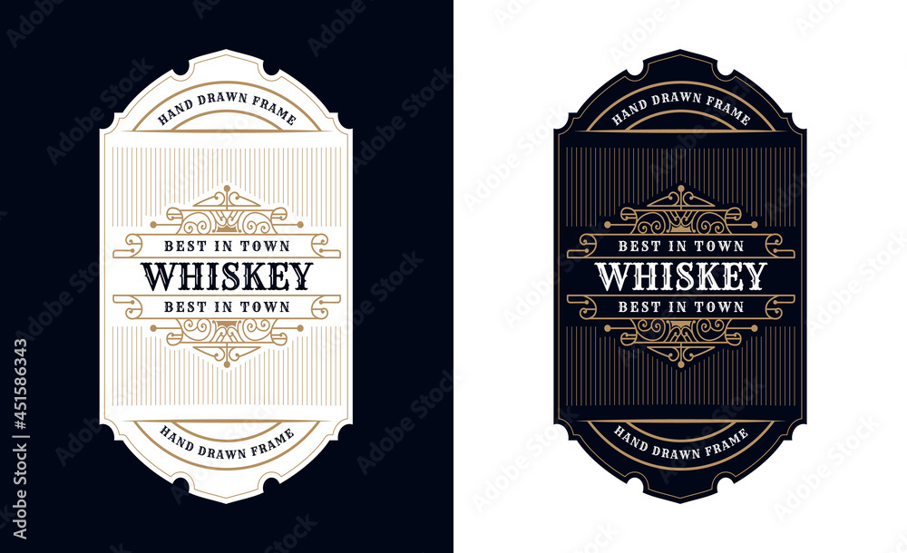 Whiskey Bourbon Vintage luxury antique border frame western engraving ...
