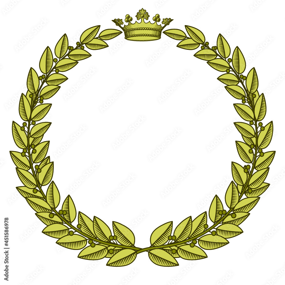 Gold laurel wreath with a crown. Rewarding with a golden laurel wreath ...