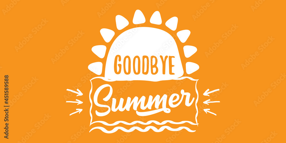 White goodbye summer vector concept text label or sticker on orange ...