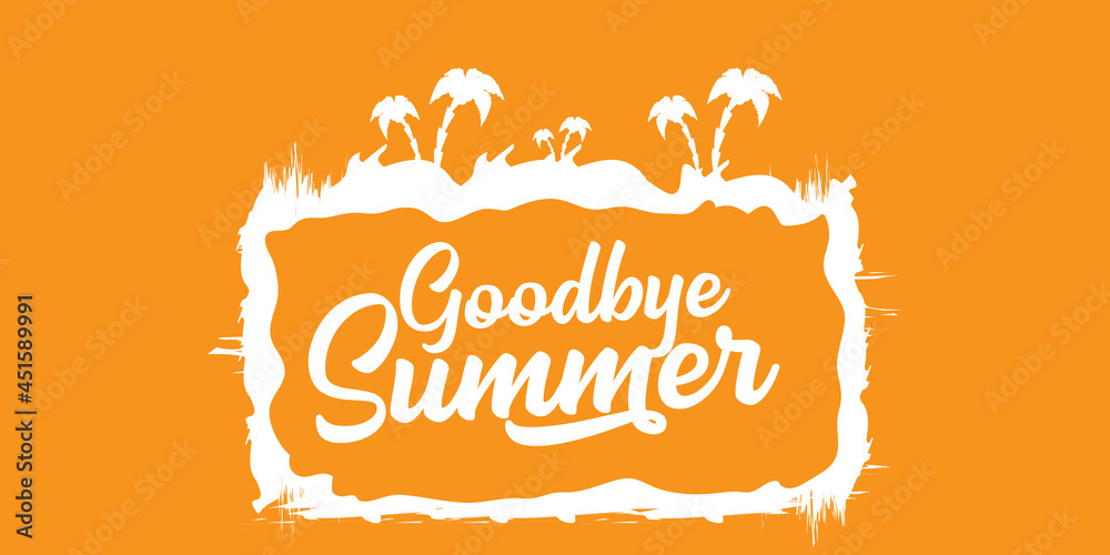White goodbye summer vector concept text label or sticker on orange ...