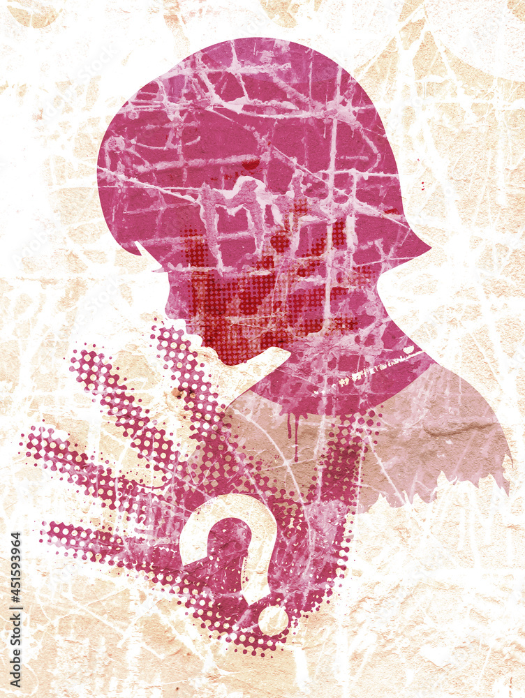 Child, victim of domestic violence. Little girl stylized silhouette ...