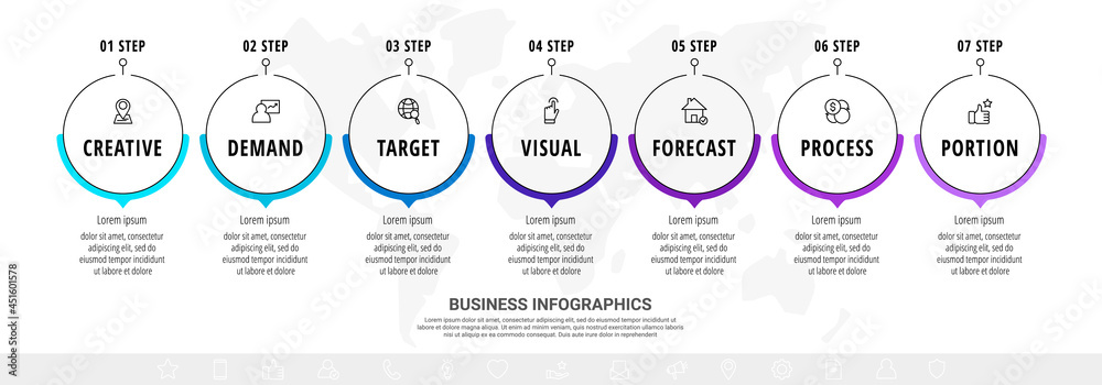 Vector minimal line infographics with circles and arrows. Business ...
