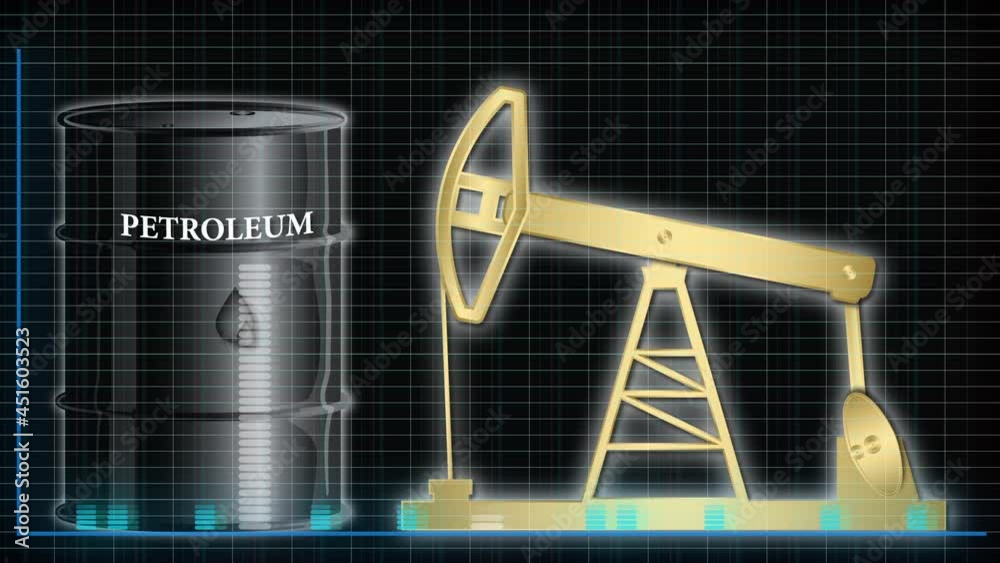 Oil rig pump working and success chart. Animation on a black background ...
