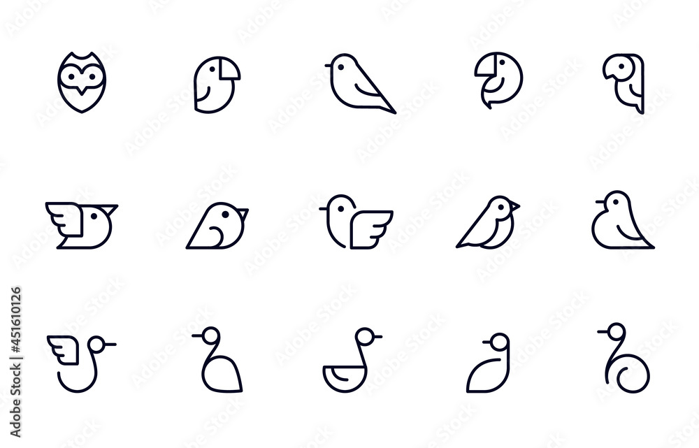 Birds icon set, Thin line pictograms. Stock Vector | Adobe Stock