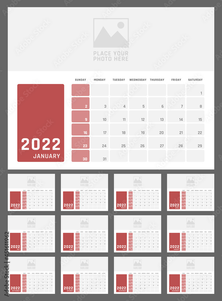 2022 year calendar, calendar design for 2022 starts sunday Stock Vector ...