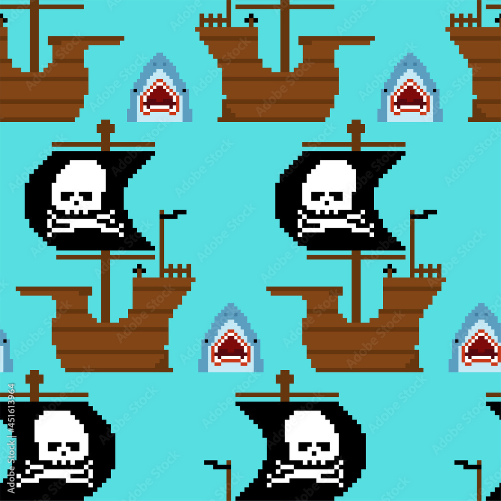 Pirate ship pixel art pattern seamless. Pirates 8 bit background ...