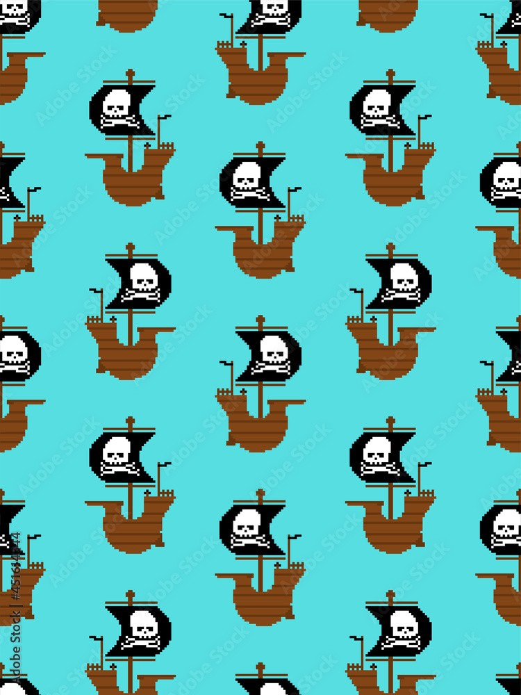 Pirate ship pixel art pattern seamless. Pirates 8 bit background ...