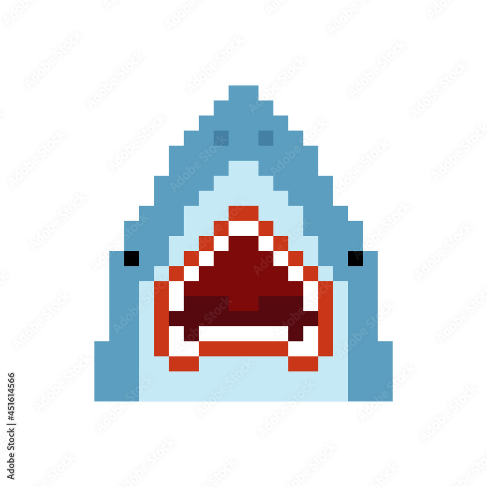 Shark pixel art. 8 bit Underwater predator pixelated Stock Vector ...