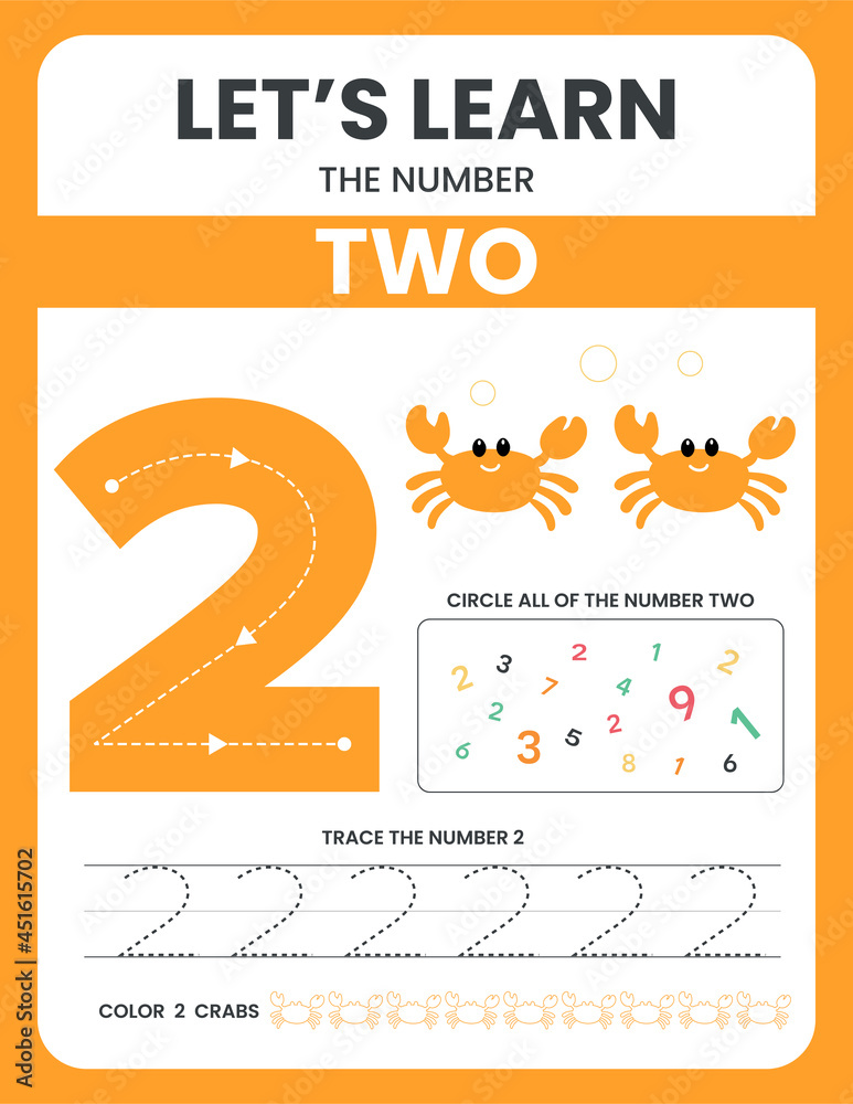 Number 2 worksheet is a vector illustration for a mathematic subject in ...